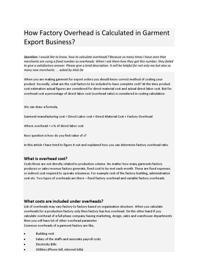 Factory Overhead Calculation | PDF | Labour Economics | Business
