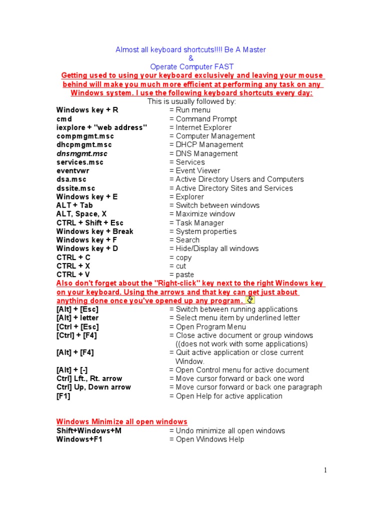 Keyboard Shortcuts | PDF | Computer Keyboard | Microsoft Software