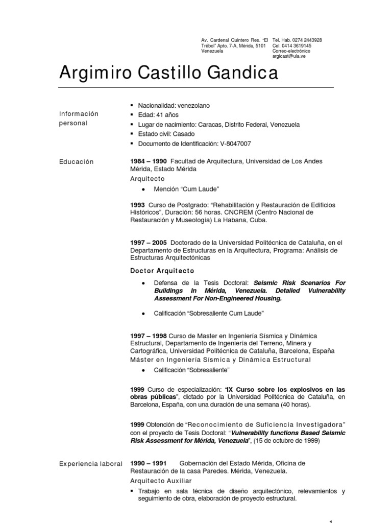 Currículum Argimiro Castillo | PDF | Venezuela | Maestros