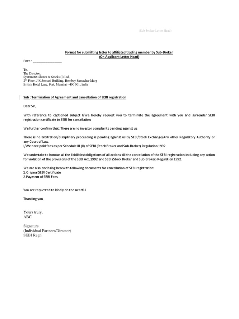 BSE Subbroker Cancellation Format | PDF | Stocks | Justice