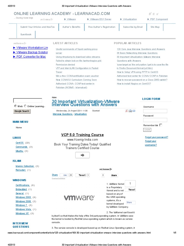 30 Important Virtualization Vmware Interview Questions With Answers Pdf V Mware Virtual