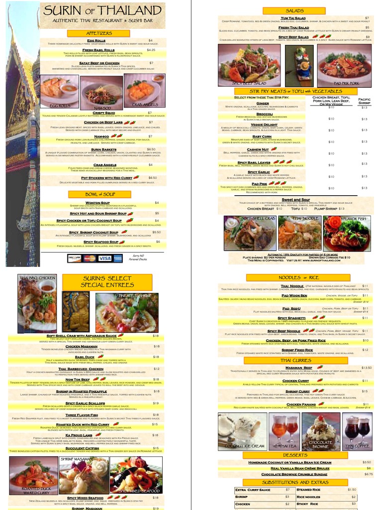 Surin Menu | PDF | Sushi | Thai Cuisine