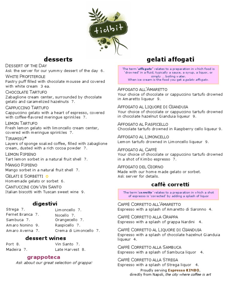 Tidbit Bistro Dessert Menu | PDF | Desserts | Chocolate