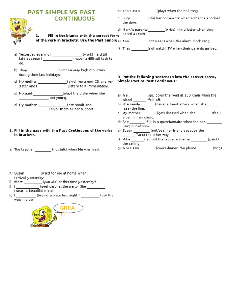 Past Simple vs Past Continuous Exercises | PDF
