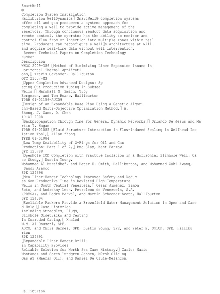 Smart Well Completion | Oils | Fossil Fuels