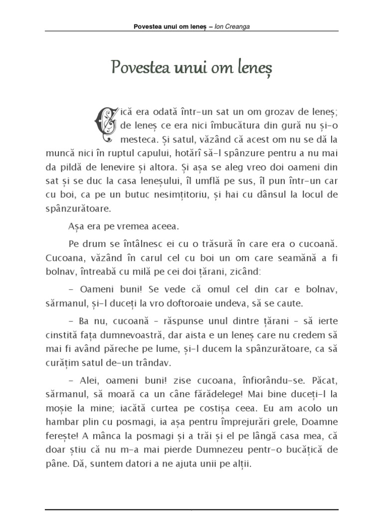 Povestea Unui Om Lenes Rezumat - Wisata kuliner