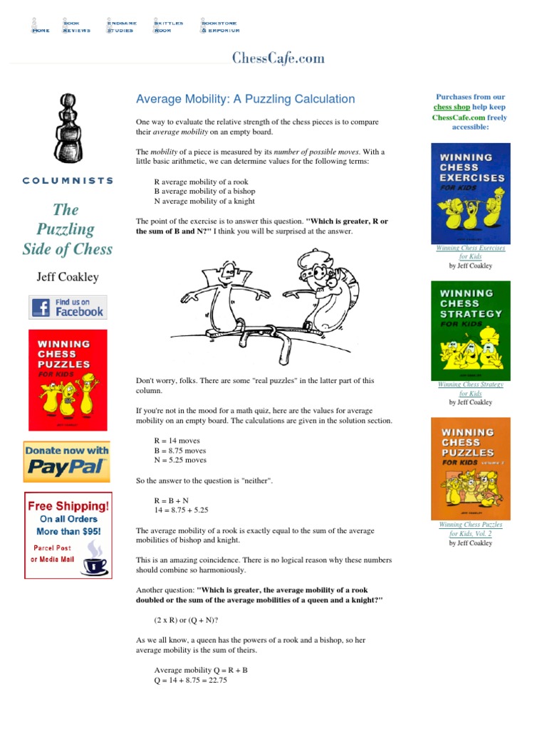 The Puzzling Side of Chess: Average Mobility: A Puzzling Calculation ...