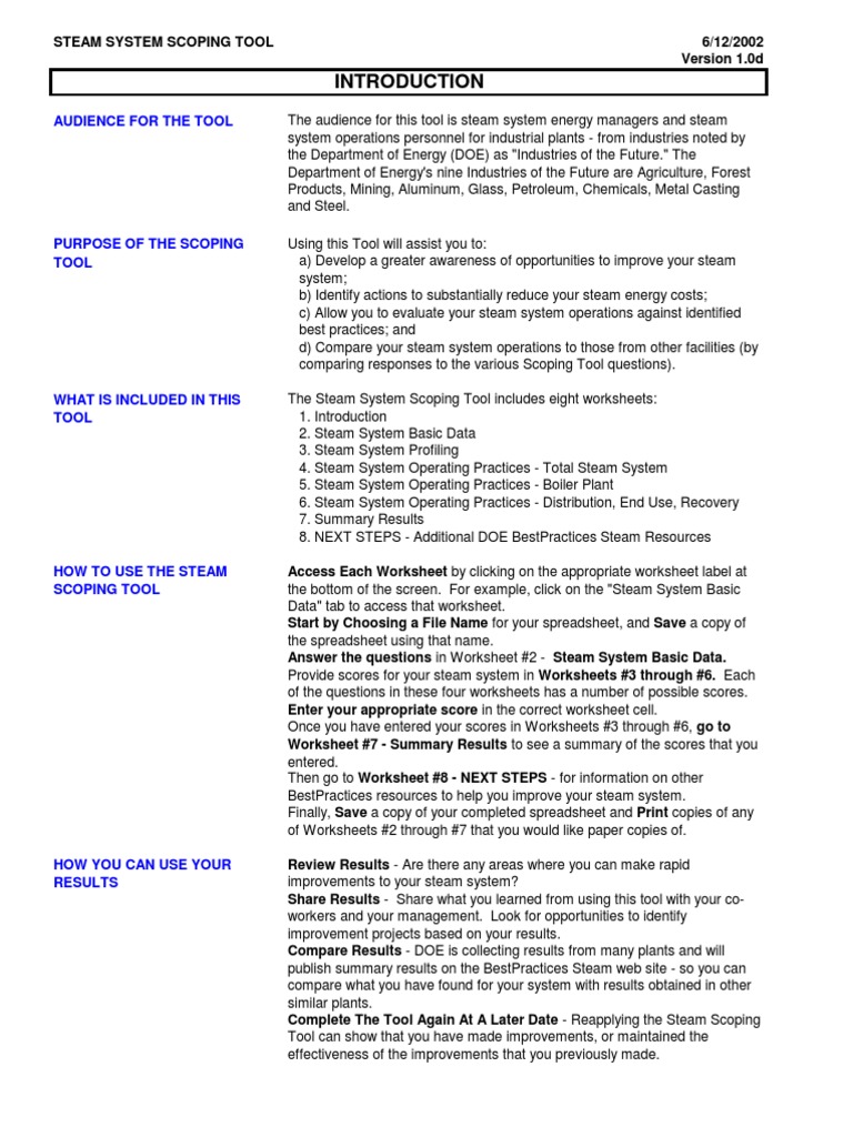 Steam Tool System Scoping Tool | PDF | Boiler | Steam