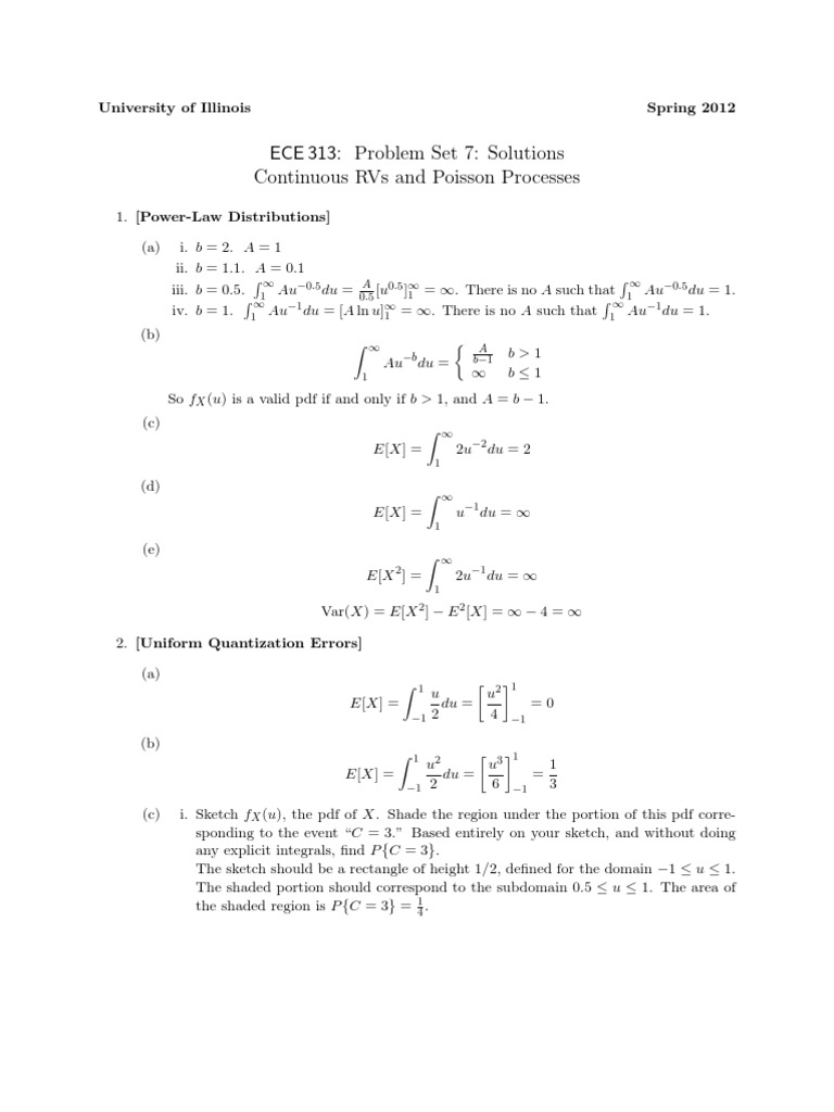 Ece 313: Problem Set 7: Solutions Continuous Rvs and Poisson Processes ...