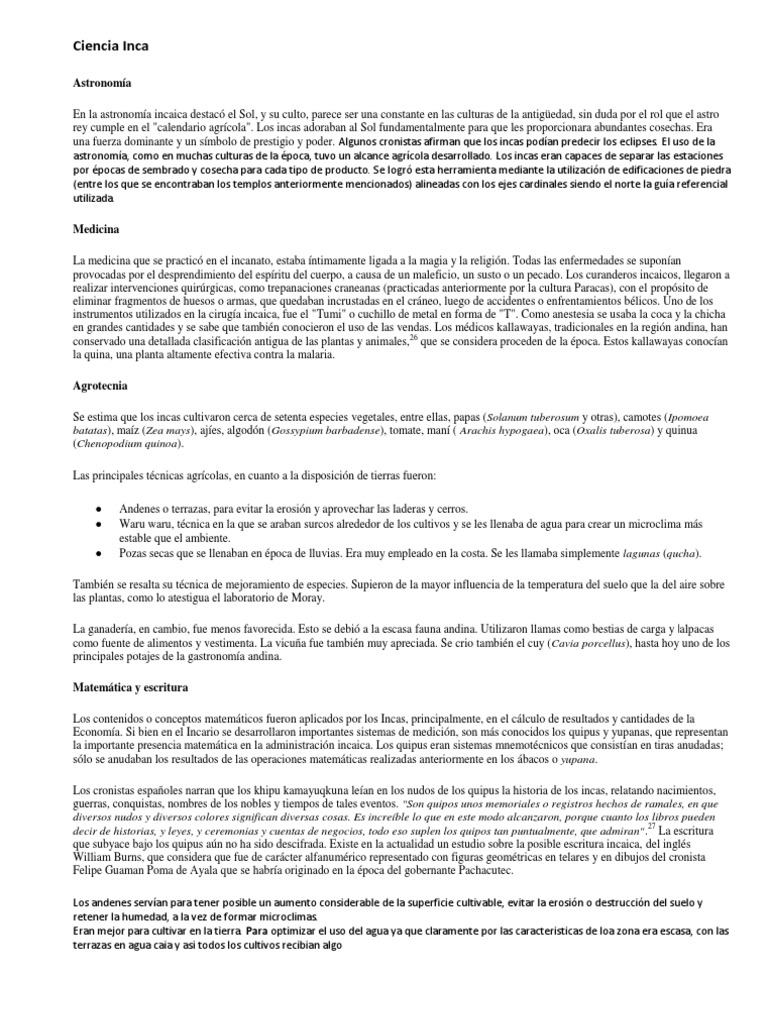 Ciencia Inca | PDF | Imperio Inca | Plantas