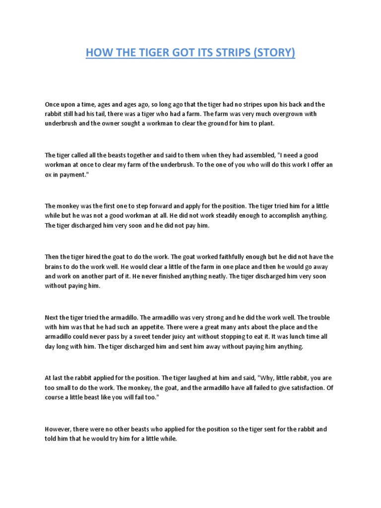 HOW THE TIGER GOT ITS STRIPS - South American Folktale | PDF | Home ...