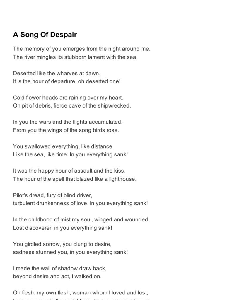 A Song of Despair by Pablo Neruda | PDF