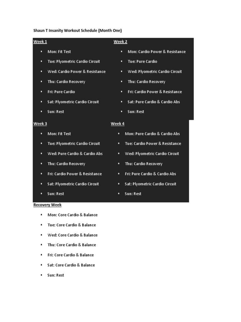 Insanity Workout Schedule Month 2
