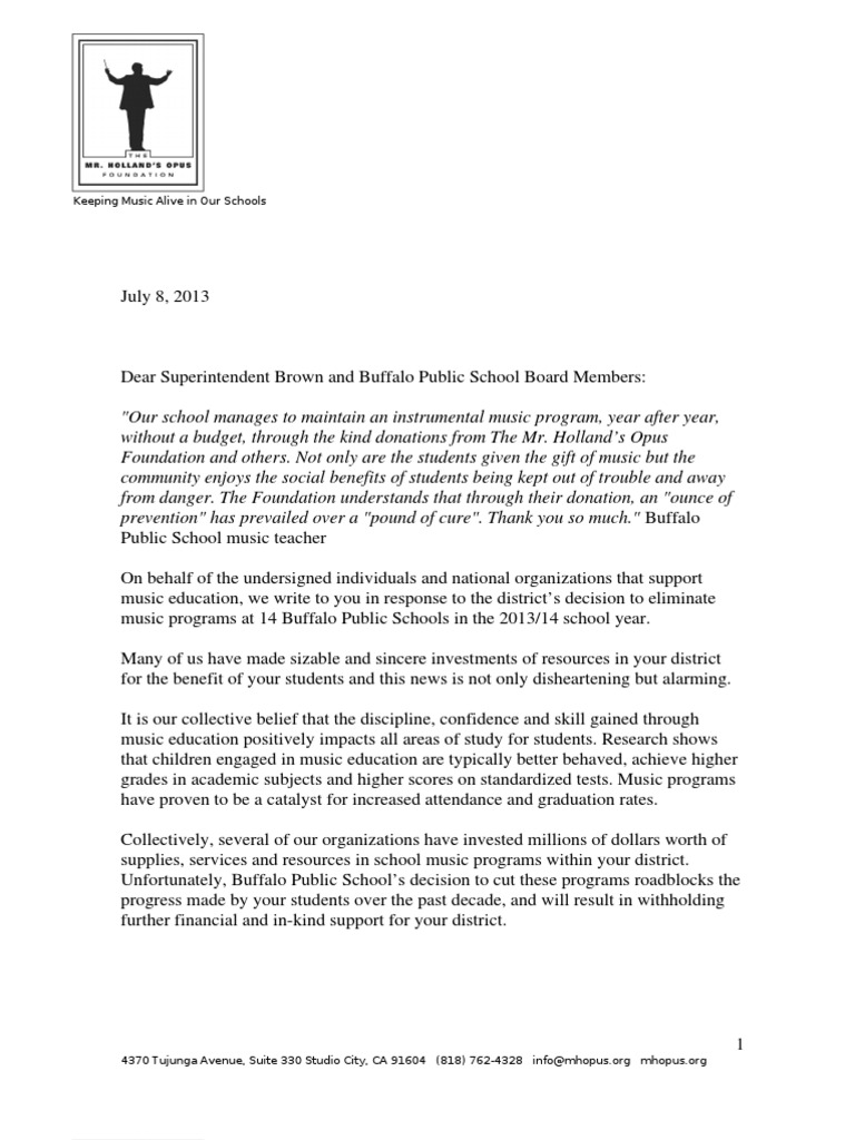 Music Organizations Response Letter | PDF | State School | Music Education