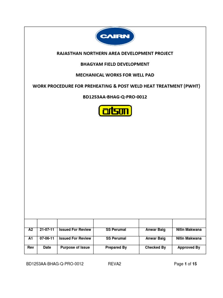 PWHT Procedure A2 | PDF | Thermocouple | Heat Treating