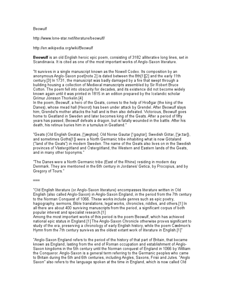 Beowulf Is An Old English Heroic Epic Poem, Consisting of 3182 ...