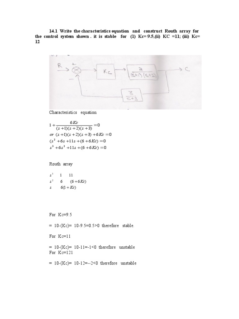 14.1 Write The Characteristics Equation and Construct Routh Array For The Control System Shown ...