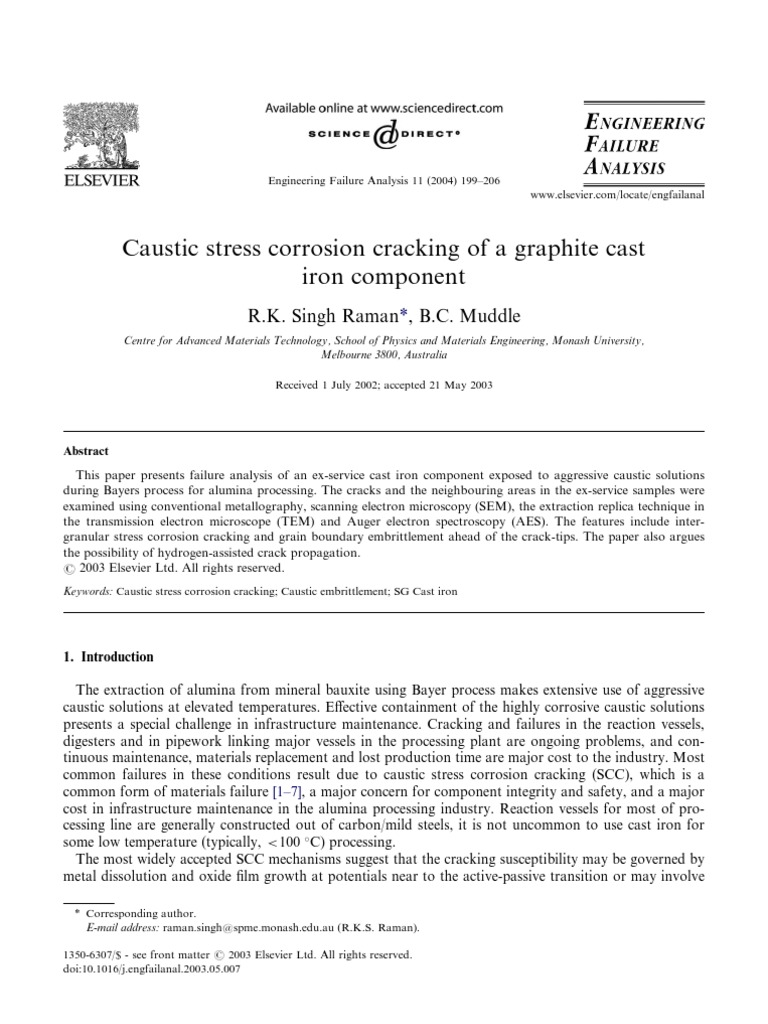 Caustic Stress Corrosion Cracking of A Graphite Cast Iron Component ...