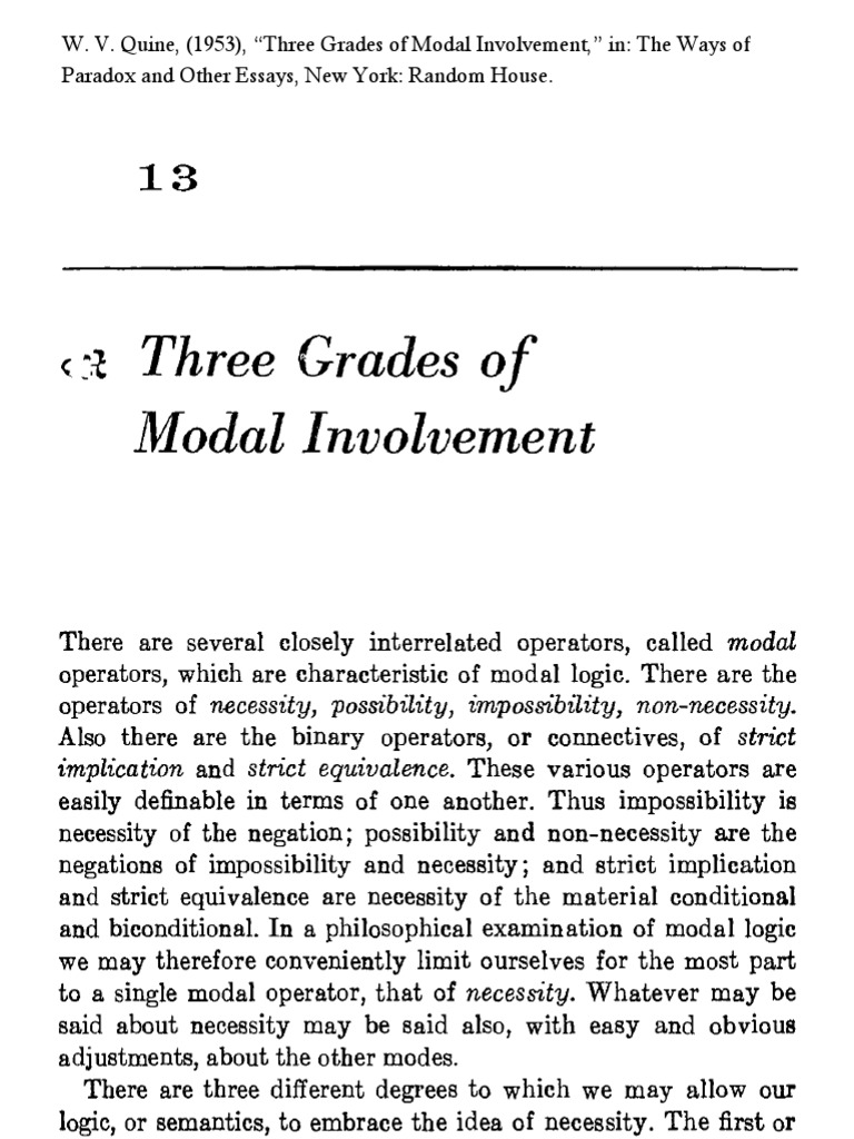 Quine's Three Modal Grades Explained | PDF | Modal Logic | Logic