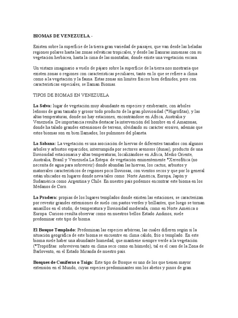 Biomas de Venezuela: Diversidad y Características | PDF | Selva | Zona ...