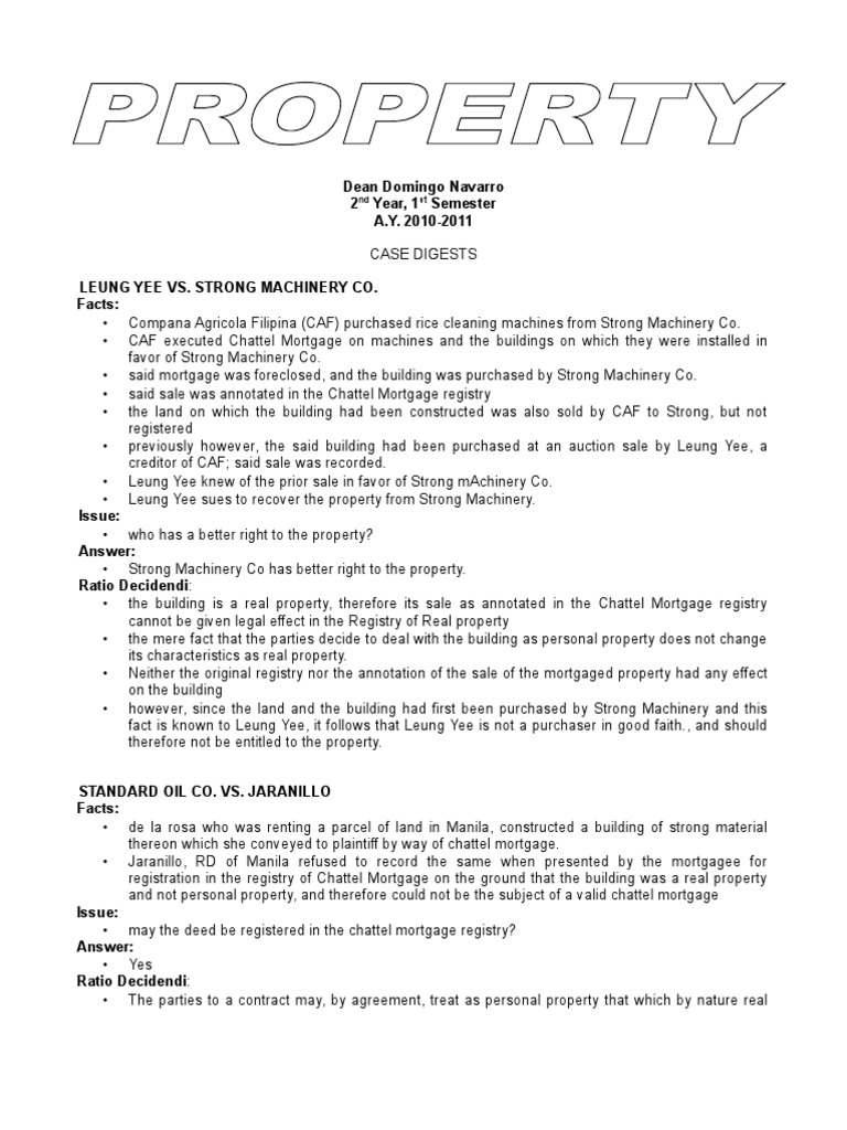 Property Case Digests | PDF | Mortgage Law | Foreclosure