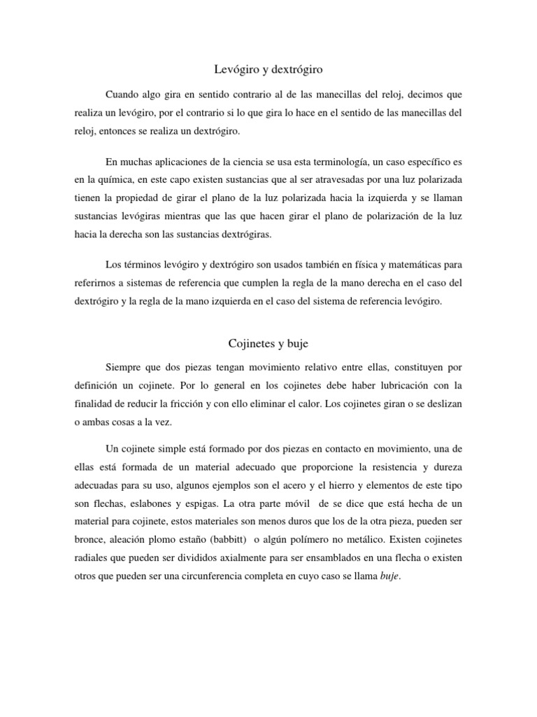 Levógiro y Dextrógiro | PDF | Rodamiento (Mecánico) | Ingeniería mecánica