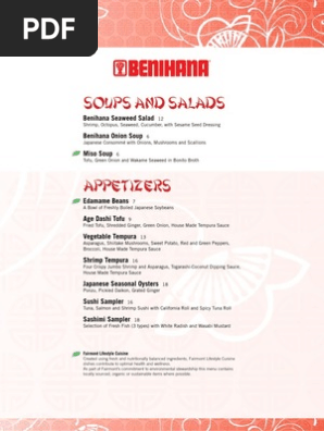 Benihana Dinner Menu