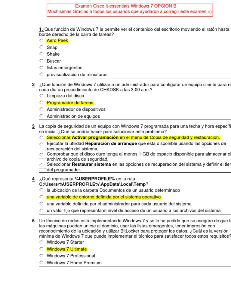 Examen Windows 7 OpcionB | PDF | Windows 7 | Microsoft Windows