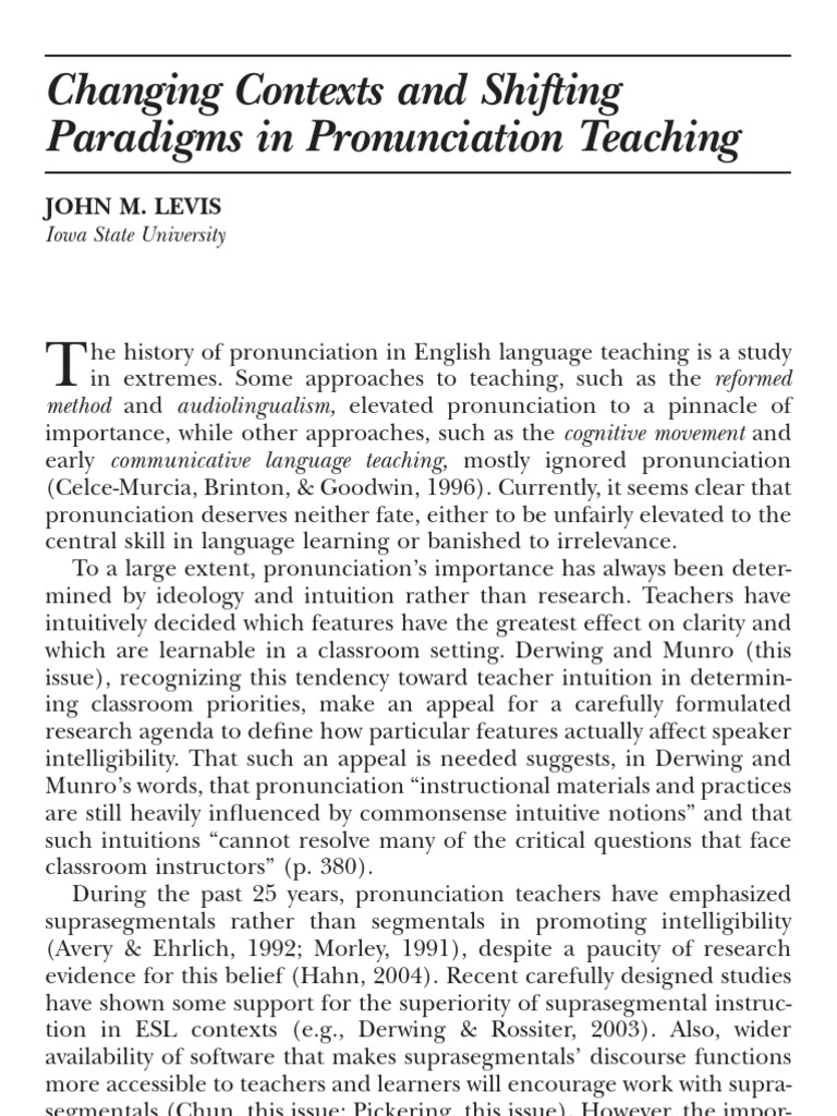 Contextual Considerations in Pronunciation Pedagogy: Balancing the ...