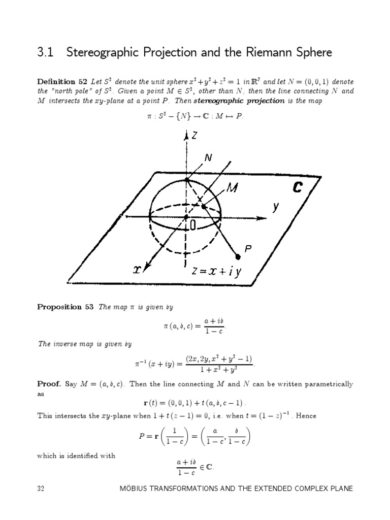 3.1 Stereographic Projection and The Riemann Sphere: 32 Möbius Transformations and The Extended ...