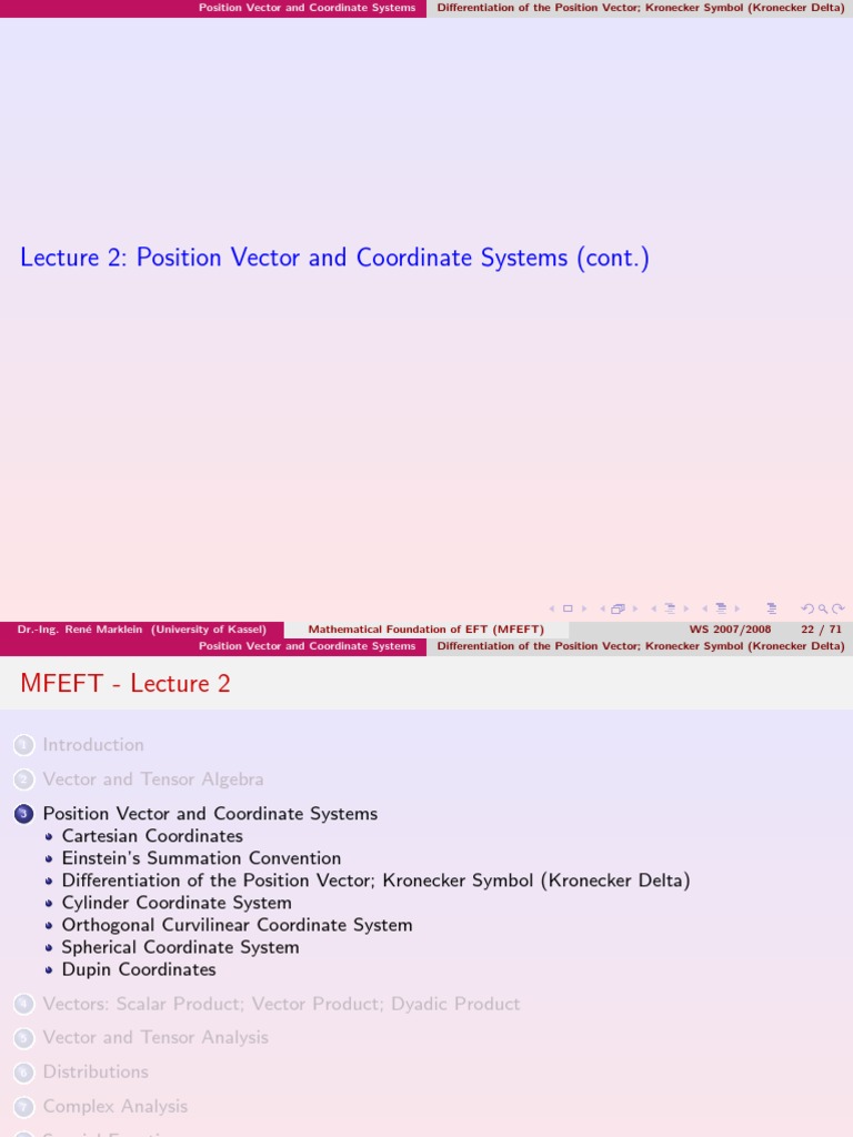 Lecture 2 Position Vector And Coordinate Systems Cont Mathematical Foundation Of Eft