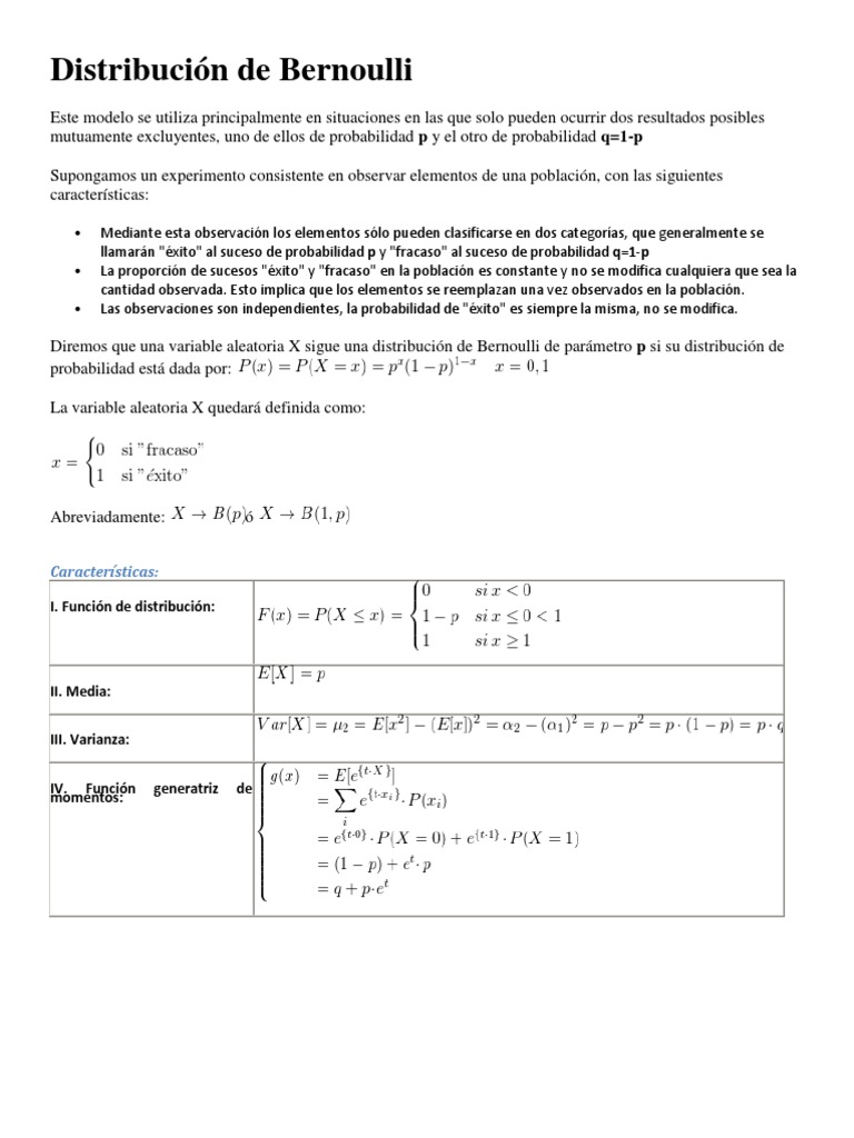 Distribución de Bernoulli | PDF | Distribución de probabilidad ...