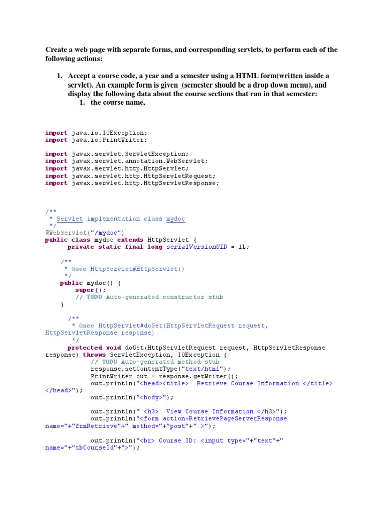 Import Import Import Import Import Import Import: / Servlet Implementation Class Mydoc | PDF ...