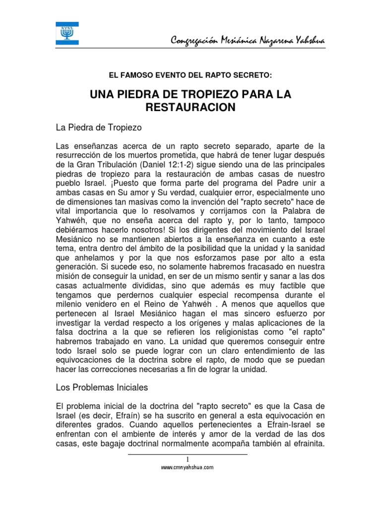 Reto del Rapto Secreto en Israel Mesiánico | PDF | La resurrección de ...