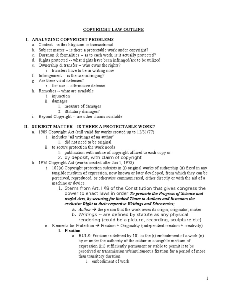 Copyright Law Outline | PDF | Copyright Law Of The United States ...