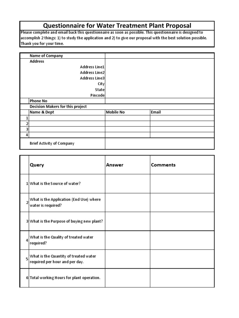 Water Treatment Plant Questionnaire | PDF | Water Treatment | Pump