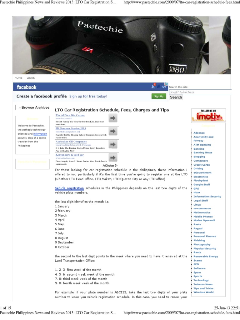 LTO Car Registration Schedule, Fees, Charges and Tips | PDF | Computing ...