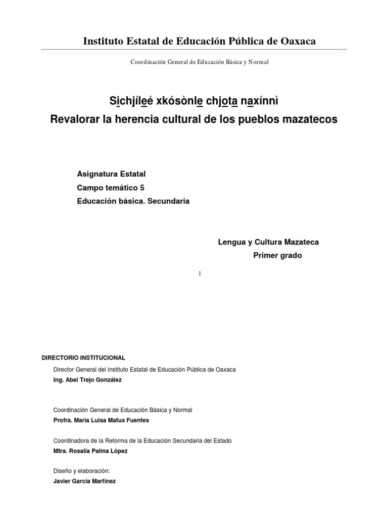 IEPPO Oaxaca - Revalorar La Herencia Cultural de Los Pueblos Mazatecos | PDF | Aprendizaje ...