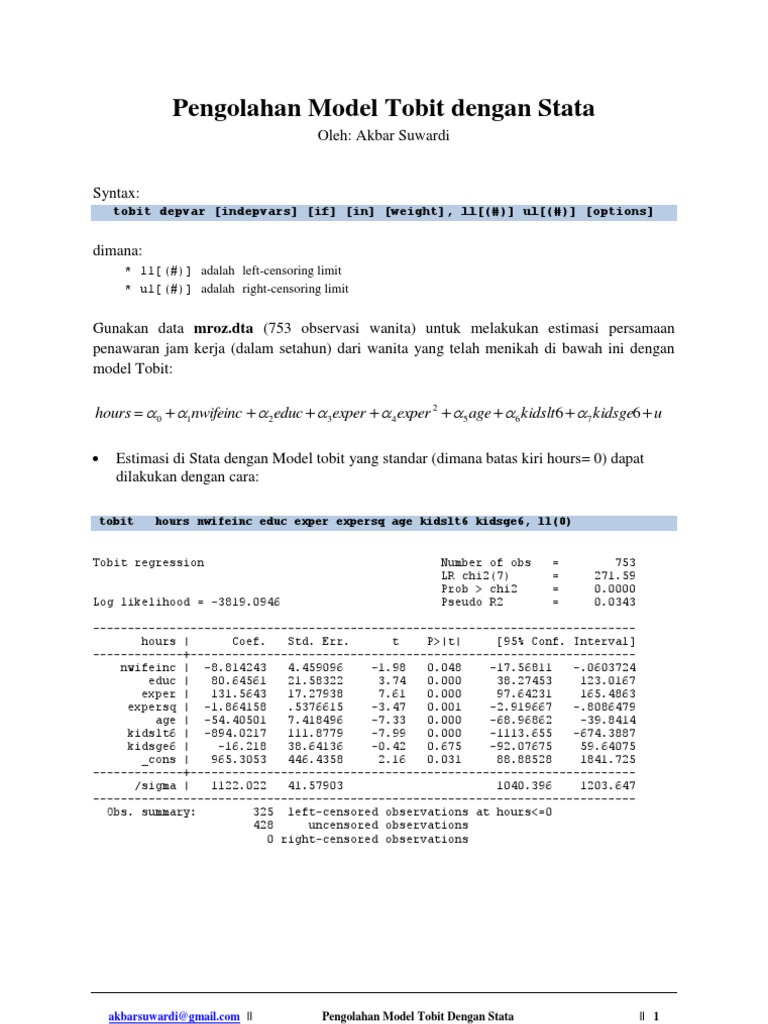 Estimasi Model Tobit di Stata | PDF | Teaching Methods & Materials ...