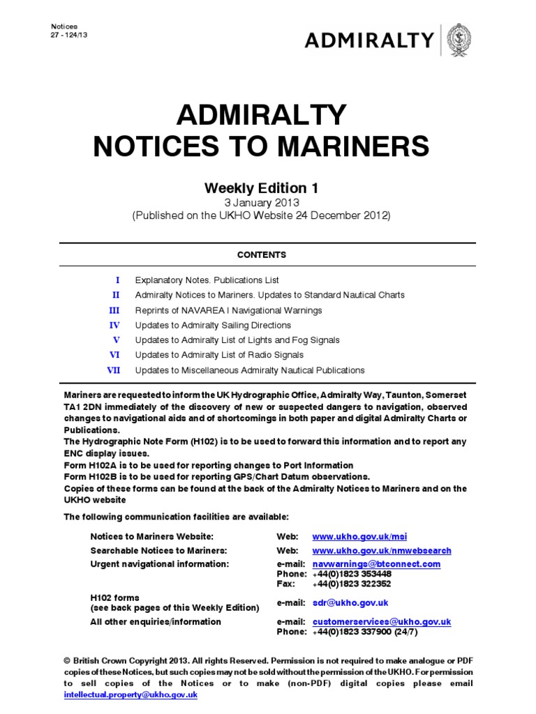 Notices To Mariners - Week01 - 2013 | PDF | Hydrography | Websites