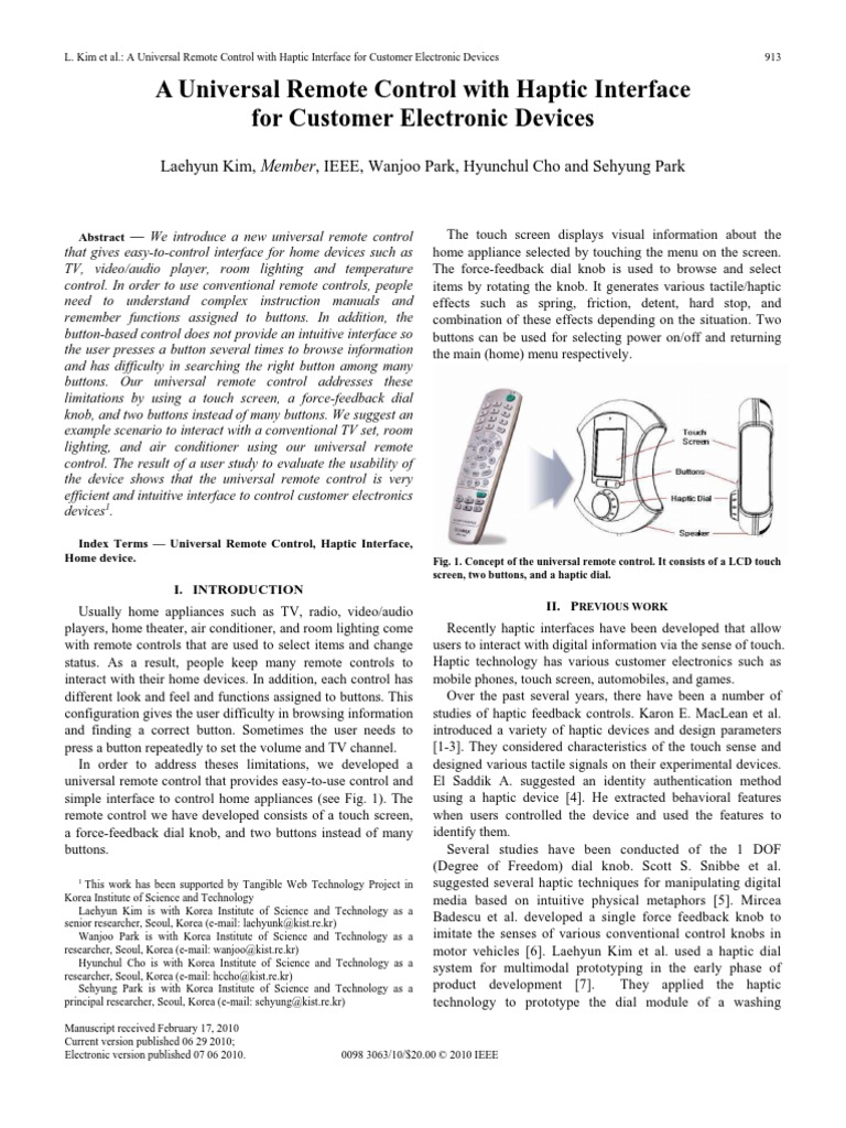 A Universal Remote Control With Haptic Interface | PDF | Graphical User ...