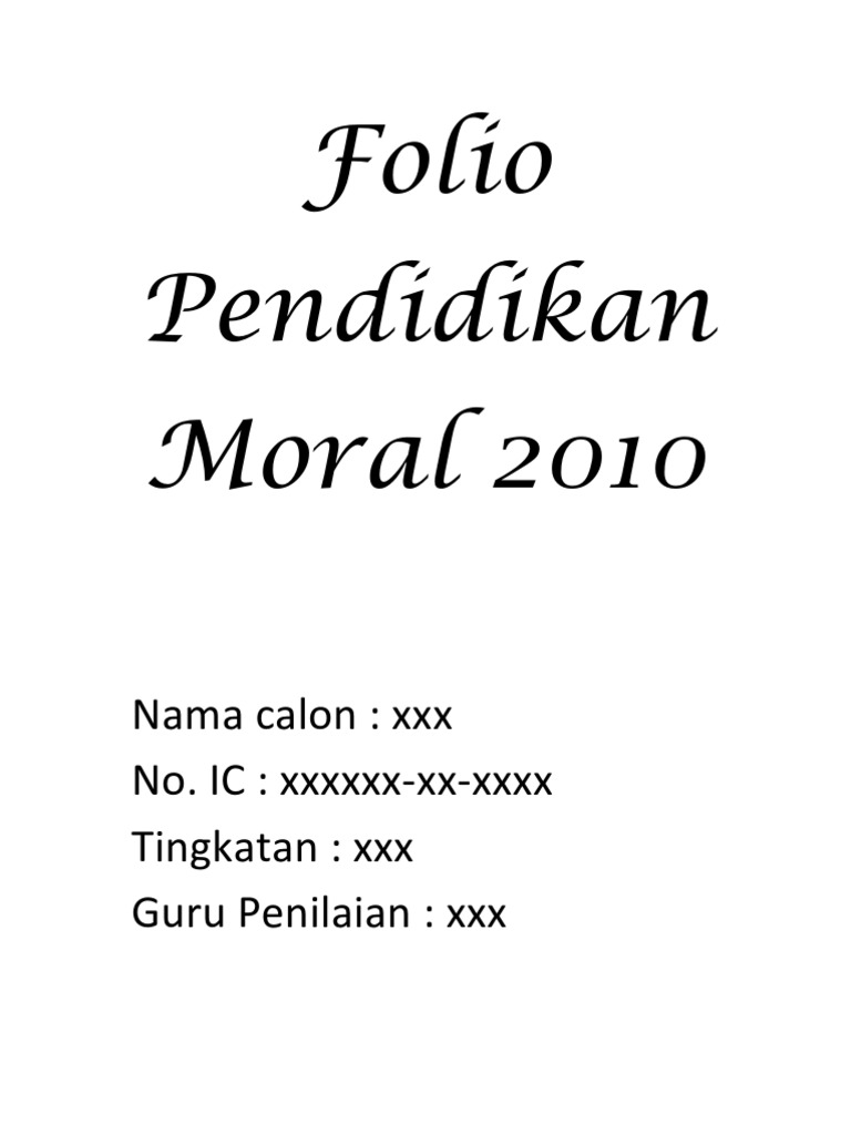 Pendidikan Moral Folio 2010 or 2011 | PDF