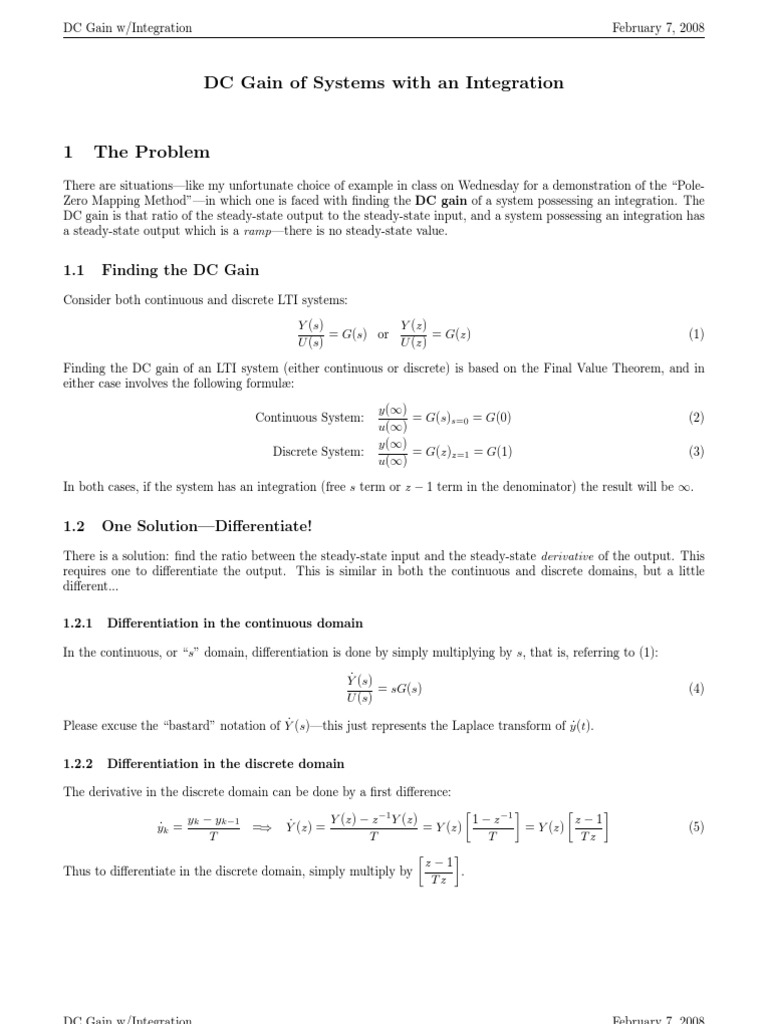 DC Gain of Systems With An Integration | PDF | Integral | Applied ...