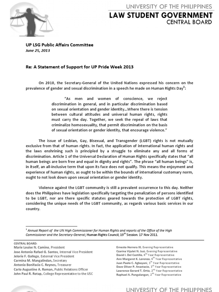 LSG Statement of Support For Pride Week 2013 | PDF | Lgbt | LGBTQIA+ ...