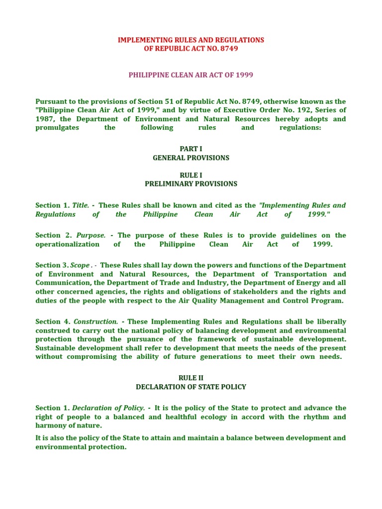 Clean Air Act - Implementing Rules and Regulations | Air Pollution ...