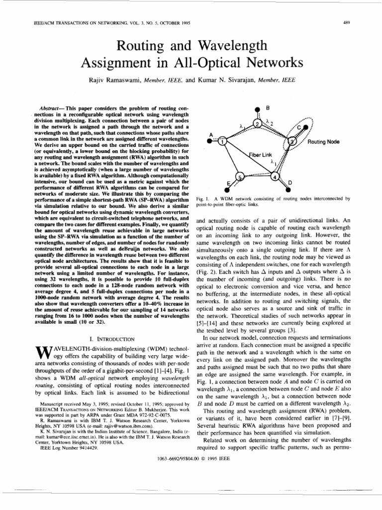 Routing and Wavelength Assignment in All-Optical Networks | PDF | Routing | Linear Programming