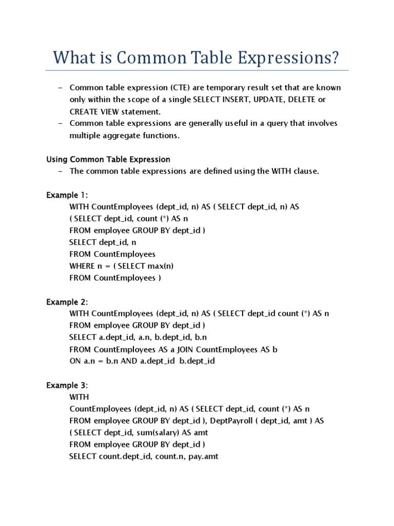 WEEK 4 - What Is Common Table Expressions | PDF | Databases ...