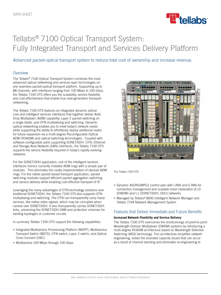 Tellab 7100 Ots | PDF | Wavelength Division Multiplexing | Computer Network