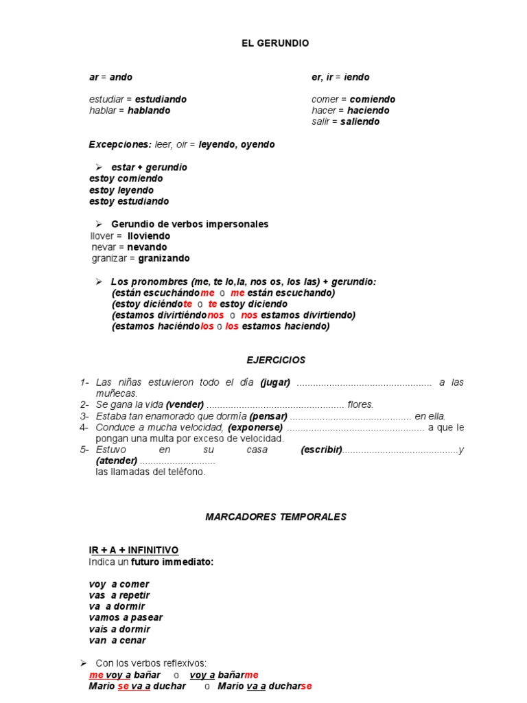 Gerundio y Tiempos Verbales en Español | PDF | Adjetivo | Objeto ...