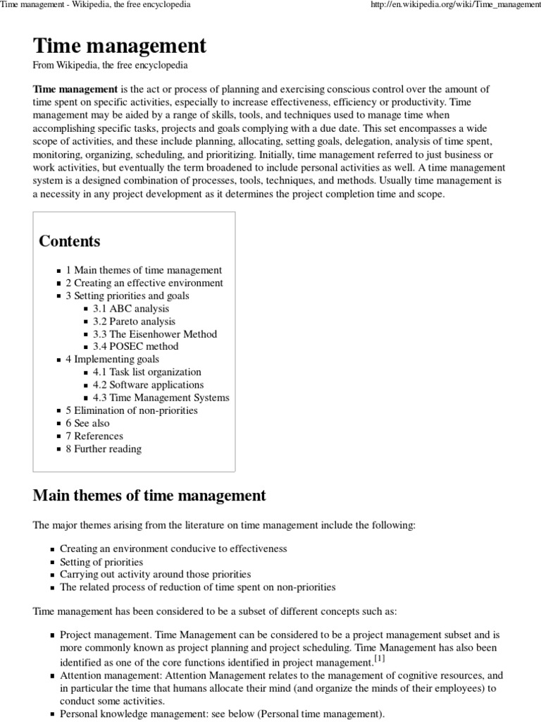 Time Management - Wikipedia, The Free Encyclopedia | PDF | Time ...